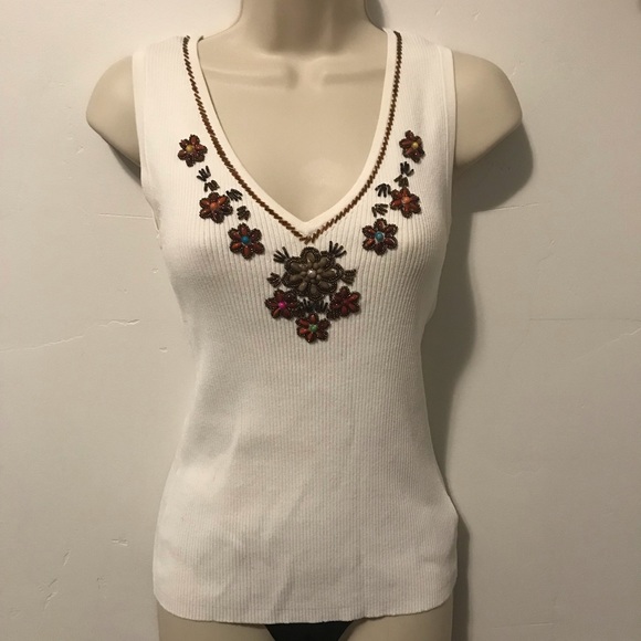 Belldini | Tops | Vintage Belldini Beaded Ribbed Floral Tank Top | Poshmark